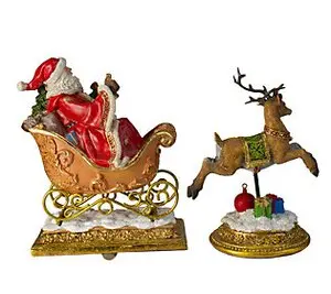 NORTHLIGHT 2 Gold Santa & Reindeer Stocking Hol Ers