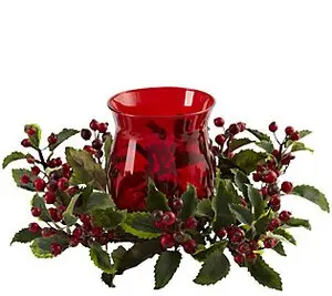 NEARLY NATURAL Holly Berry Candelabrum By - One-color