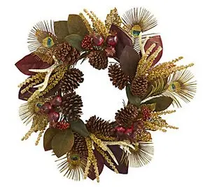 NEARLY NATURAL 27' Magnolia Leaf Artificial Wreath Nearly N Atural - One-color