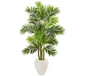 NEARLY NATURAL 63' Areca Palm Tree In White Planter Nearly Atural - One-color