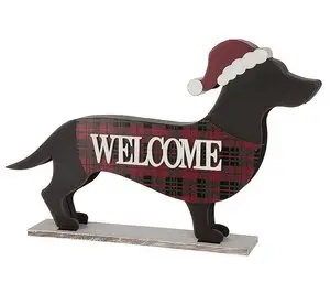GLITZHOME Christmas Perfectly Mannered Dachshun D Welcome Sign - One-color