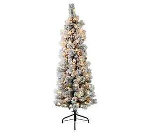 QVC 4.5' Flocked Patagonia Pine Artificial Tree 100 Clear Lights - One-color