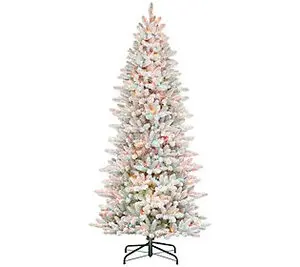 PULEO INTERNATIONAL 7.5' Prelit Slim Flocked Fr Anklin Fir Tre - One-color