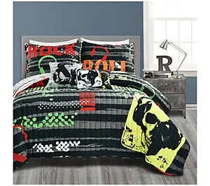 LUSH DECOR Rock N Roll Reversible Quilt Fl/qn 5 Pc Set - One-color
