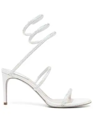 Rene Caovilla 80mm Rhinestone Strappy Sandals - White