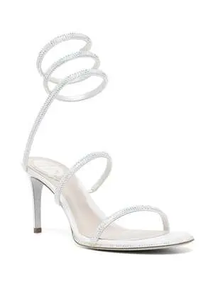 Rene Caovilla 80mm Rhinestone Strappy Sandals - White