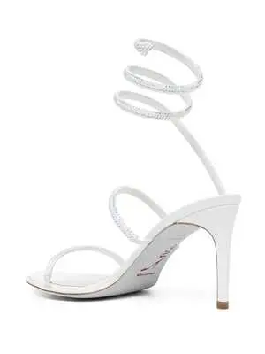 Rene Caovilla 80mm Rhinestone Strappy Sandals - White