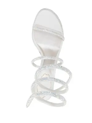 Rene Caovilla 80mm Rhinestone Strappy Sandals - White