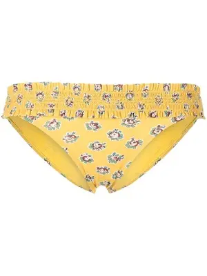Tory Burch Floral-print Smocked Bikini Bottom - Yellow