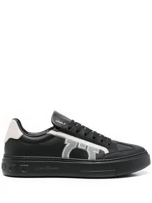 FERRAGAMO Gancini-print Leather Sneakers - Black