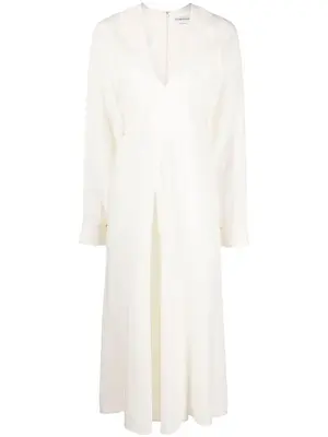 Victoria Beckham V-neck Long-sleeve Mid-length Dress - White