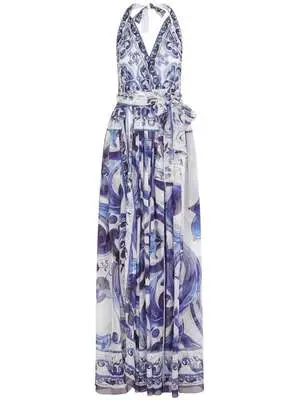 Dolce & Gabbana Majolica-print Chiffon Maxi Dress - White