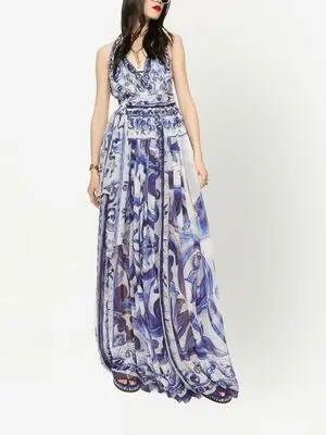 Dolce & Gabbana Majolica-print Chiffon Maxi Dress - White