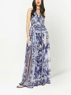 Dolce & Gabbana Majolica-print Chiffon Maxi Dress - White