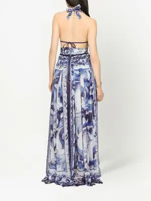 Dolce & Gabbana Majolica-print Chiffon Maxi Dress - White