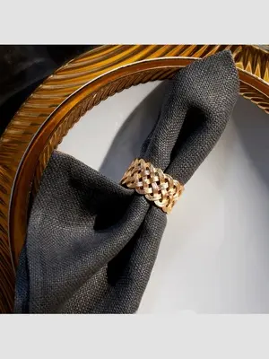 L'Objet 4-piece Braided Napkin Ring Set - Gold