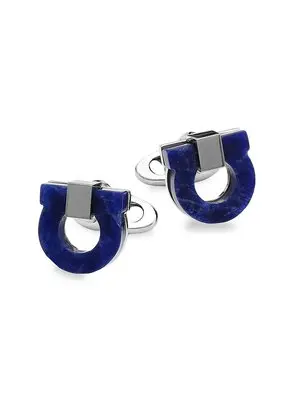 FERRAGAMO Men's Gancio Lapis Cufflinks - Silver Lapis - Silver Lapis