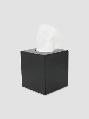 ROYCE NEW YORK Leather Tissue Box Cover - Black
