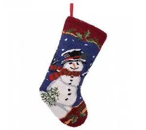 GLITZHOME Wonderful Winter Snowman Hooked Chris Mas Stocking - One-color