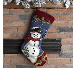 GLITZHOME Wonderful Winter Snowman Hooked Chris Mas Stocking
