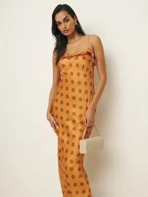 REFORMATION Aribella Silk Dress - Orange Crush