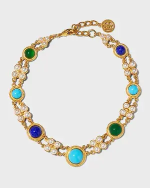 BEN-AMUN Short Multi-stone Bezel Necklace - Gold