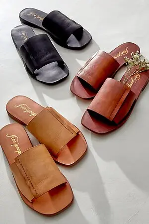 Free People Verona Leather Slide Sandals Cantaloupe