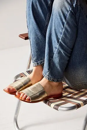 Free People Verona Leather Slide Sandals - Gold