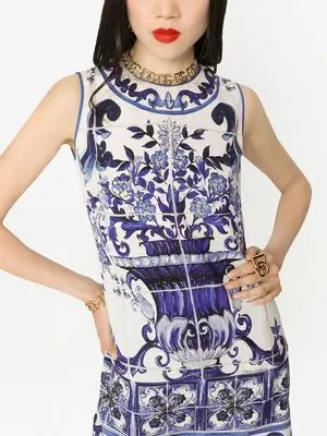 Dolce & Gabbana Majolica-print Longline Tank Top - White