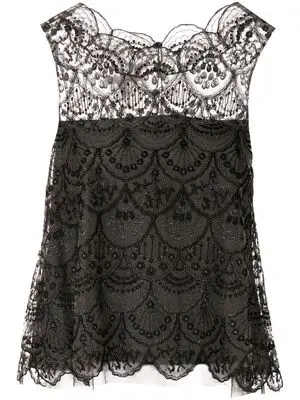 Shiatzy Chen Lace-overlay Sleeveless Blouse - Black