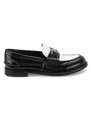 Miu Miu Women's Colorblock Leather Penny Loafers - Nero Bianco  - Nero Bianco