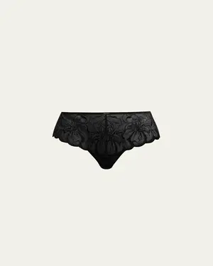 Chantelle Fleur Sheer Floral-embroidered Hipster Brief - Black