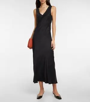 Asceno Bordeaux Silk Satin Slip Dress