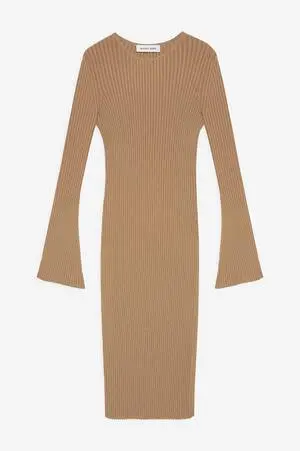 ANINE BING Sia Ribbed Knit Midi Dress With Bell Sleeves