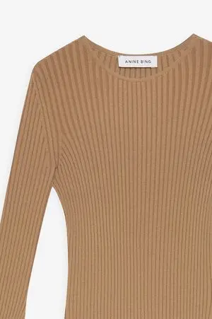 ANINE BING Sia Ribbed Knit Midi Dress With Bell Sleeves