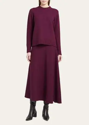 JIL SANDER Asymmetric Wool Midi Skirt Bordeaux