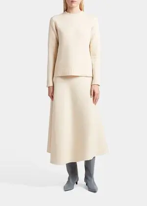 JIL SANDER Asymmetric Wool Midi Skirt Natural