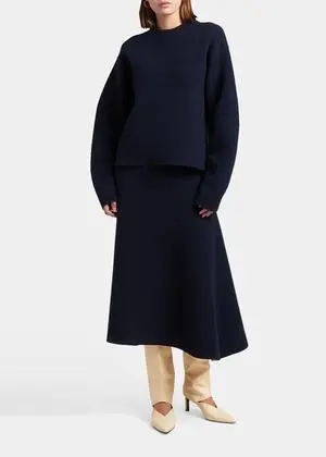 JIL SANDER Asymmetric Wool Midi Skirt Open Blue