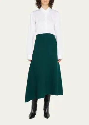 JIL SANDER Asymmetric Wool Midi Skirt Open Green