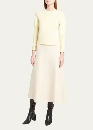 JIL SANDER Asymmetric Wool Midi Skirt Orange Lig