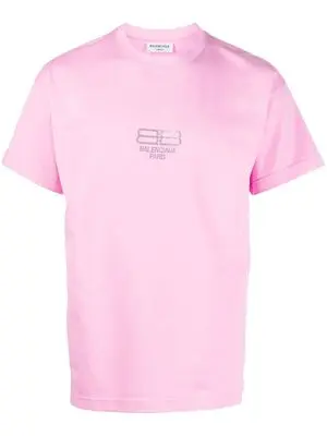 BALENCIAGA Tシャツ　BBロゴ ホワイト ピンク Balenciaga Bb Paris Icon T-Shirt In Pink - 35% Off | Editorialist