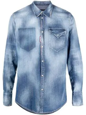 Dsquared2 Acid Wash Denim Shirt - Blue
