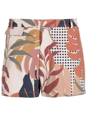 AMIR SLAMA Leaf-print Swim Shorts - Brown