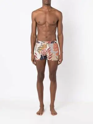 AMIR SLAMA Leaf-print Swim Shorts - Brown