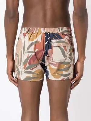 AMIR SLAMA Leaf-print Swim Shorts - Brown