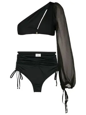 AMIR SLAMA One-shoulder Long-sleeve Bikini Set - Black