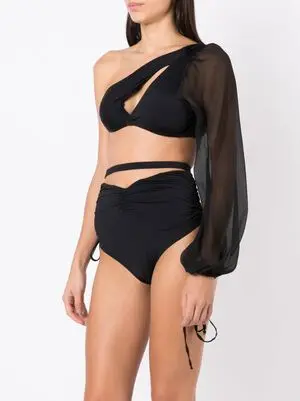 AMIR SLAMA One-shoulder Long-sleeve Bikini Set - Black