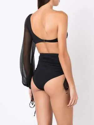 AMIR SLAMA One-shoulder Long-sleeve Bikini Set - Black