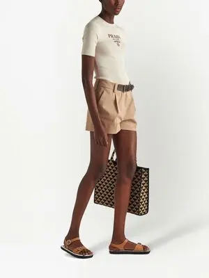 Prada Logo-intarsia Silk Jumper - Neutrals