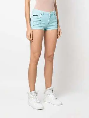 Philipp Plein Denim Hot Pants Biker Shorts - Blue